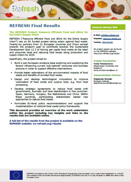 REFRESH Policy Brief: Reducing consumer food waste | Ecologic Institute